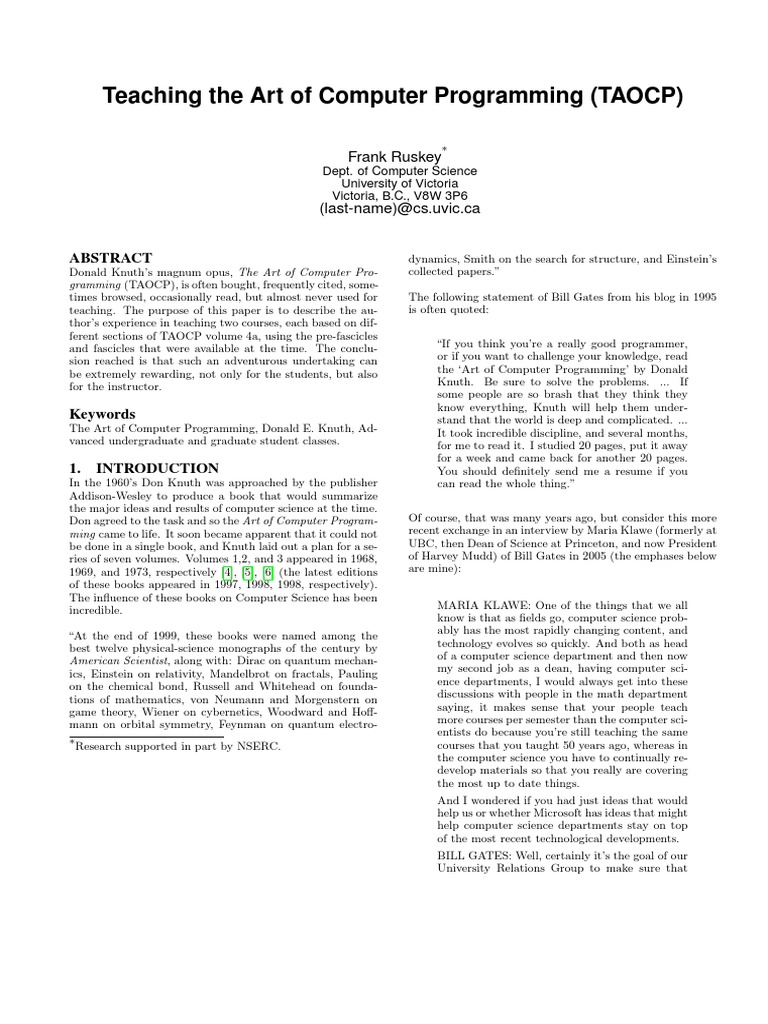 Teaching From The Art of Computer Programming | PDF | Boolean Algebra ...