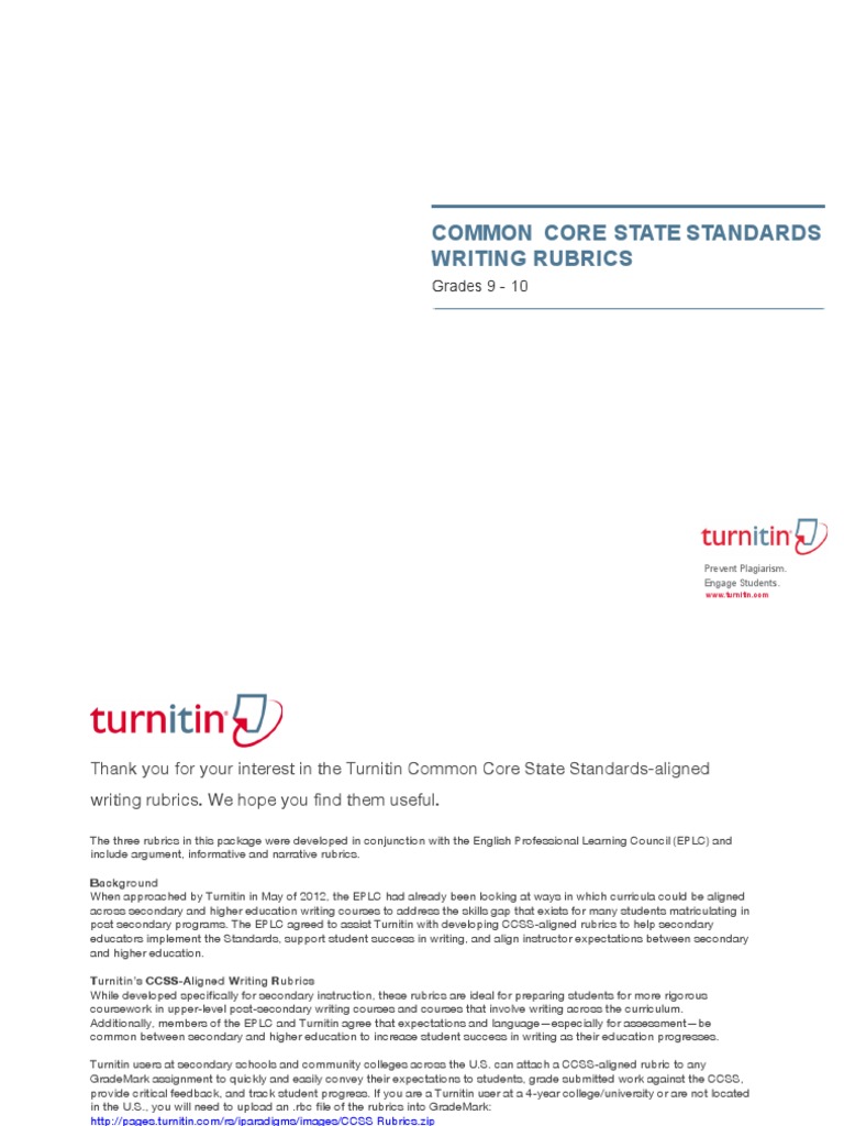 Common Core Rubrics gr9-10 | PDF | Turnitin | Cognition