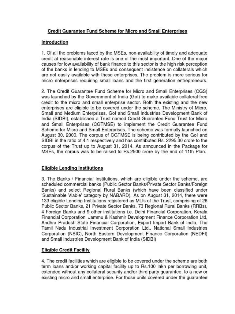 Credit Guarantee Fund Scheme For Micro and Small Enterprises | Download ...