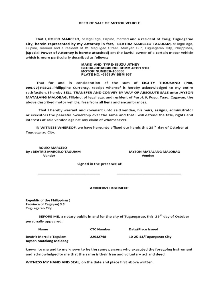Motor Vehicle Sale Agreement | PDF