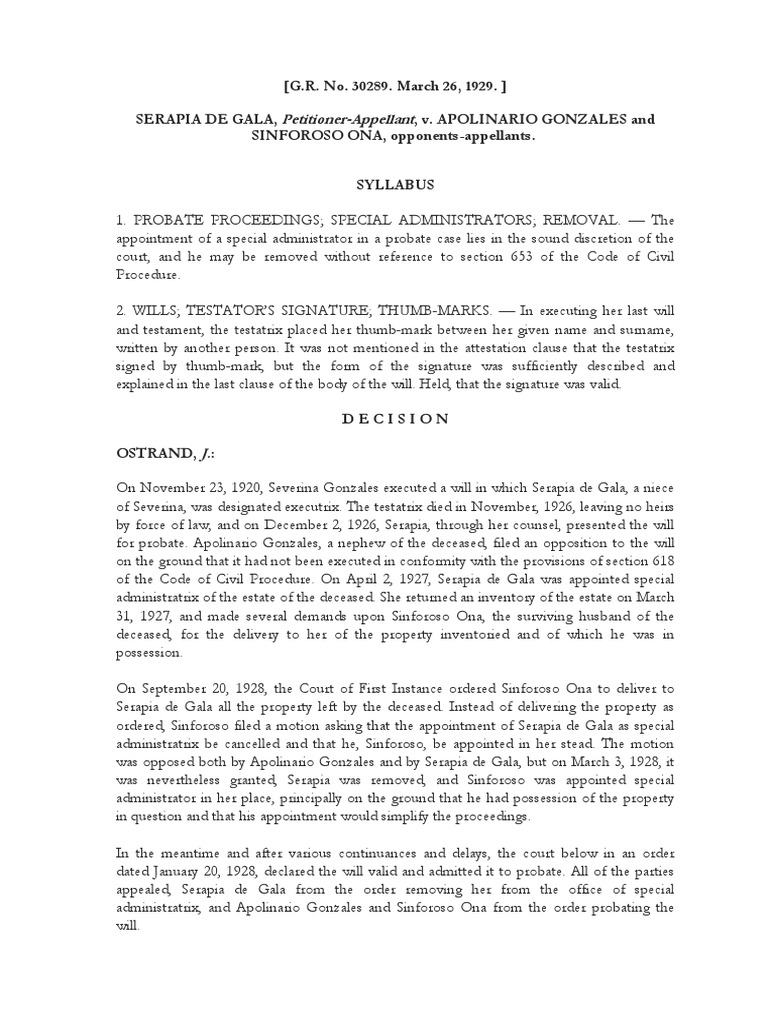 De Gala Vs Gonzales | PDF | Will And Testament | Probate