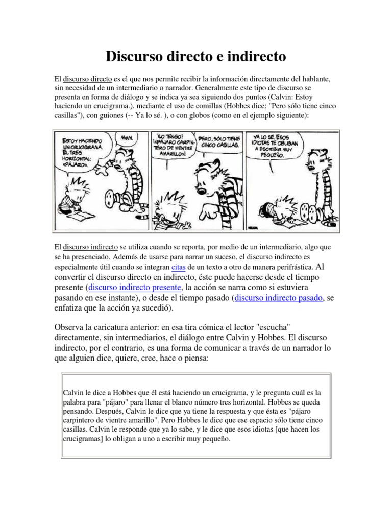Discurso Directo e Indirecto | PDF | Objeto (gramática) | Oración ...