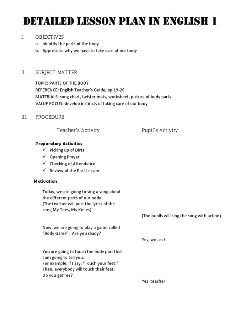 Detailed Lesson Plan in English 1 | PDF | Lesson Plan