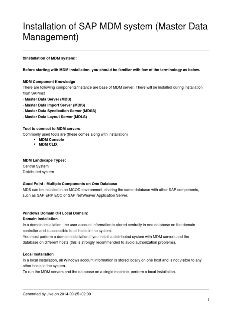 Installation of SAP MDM System (Master Data Management) | PDF | Installation (Computer Programs ...