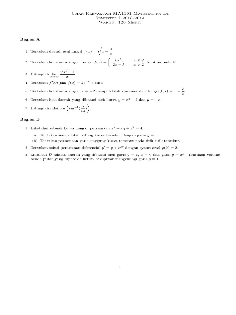 Soal UAS Matematika TPB Itb | PDF