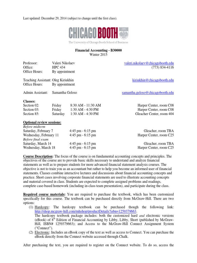 Financial Accounting Syllabus | PDF | Homework | Textbook