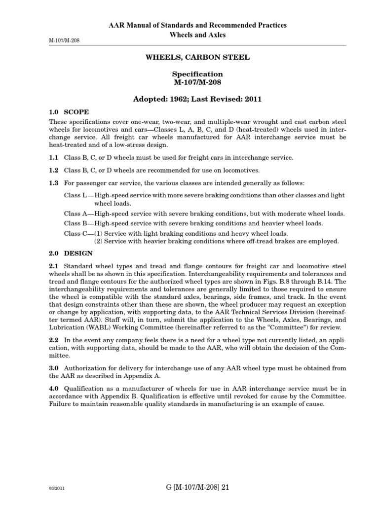AAR M-107 Wheel Specifications Guide | PDF