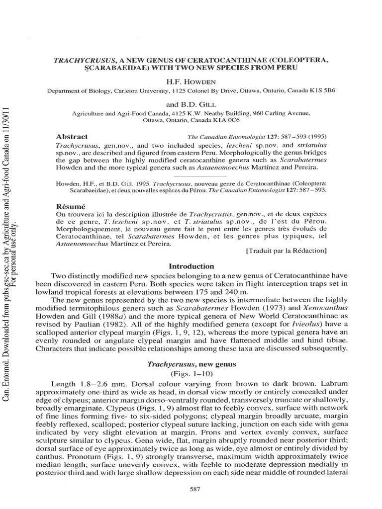 A New Genus of Ceratocanthinae (Coleoptera, Scarabaeidae) With Two New ...