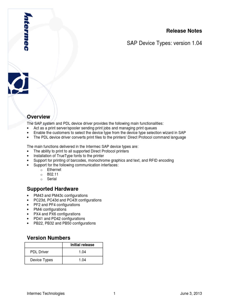 SAP Device Types Release Notes v1 - 04 - Final | PDF | Printer ...