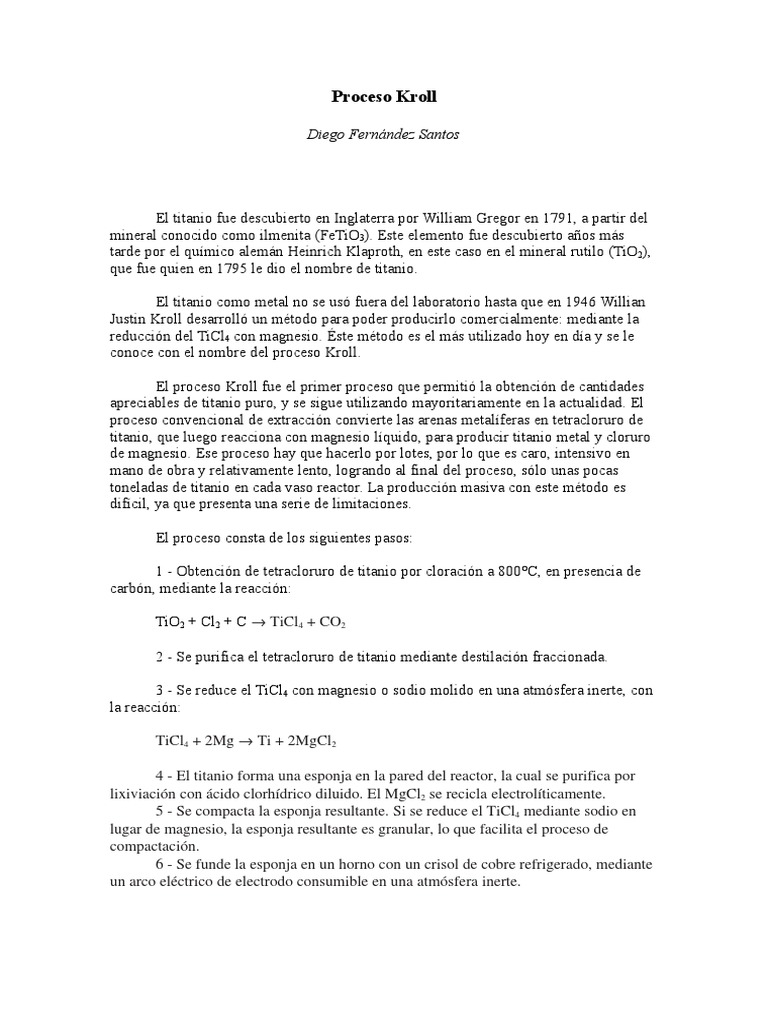 Proceso Kroll para obtener titanio | PDF