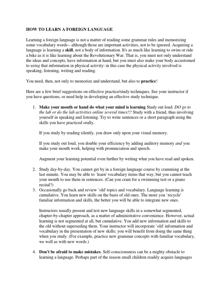 How To Learn A Foreign Language | PDF | Vocabulary | Language Acquisition