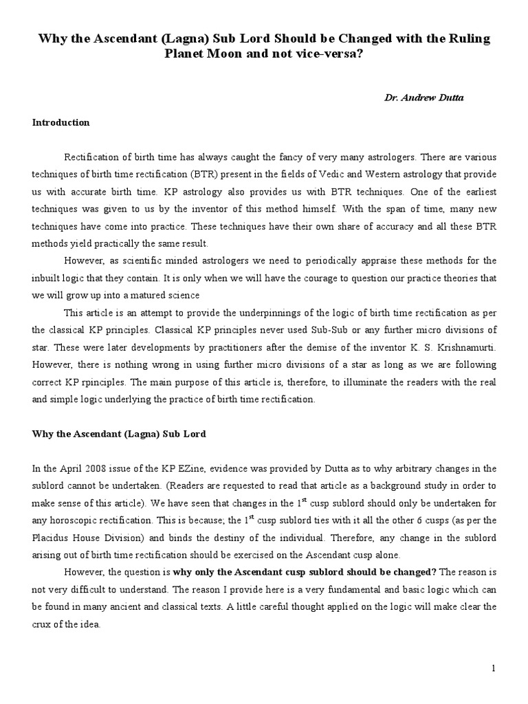 KP Astrology: Ascendant Sub Lord Focus | PDF