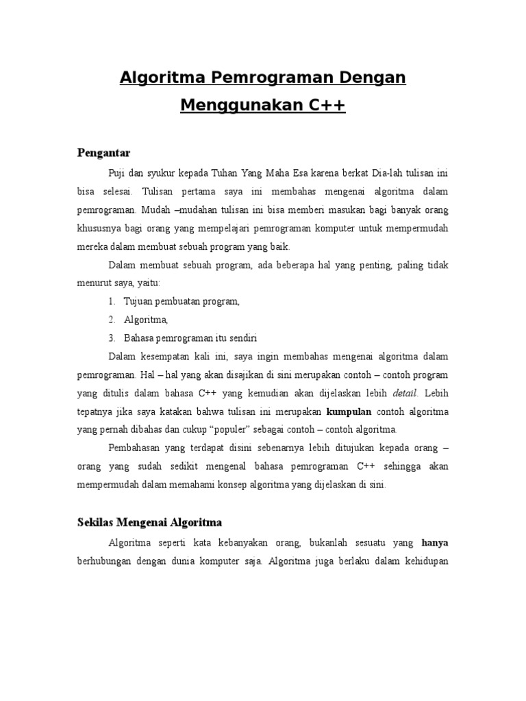 Algoritma Dan Pemrograman Dengan C++ | PDF
