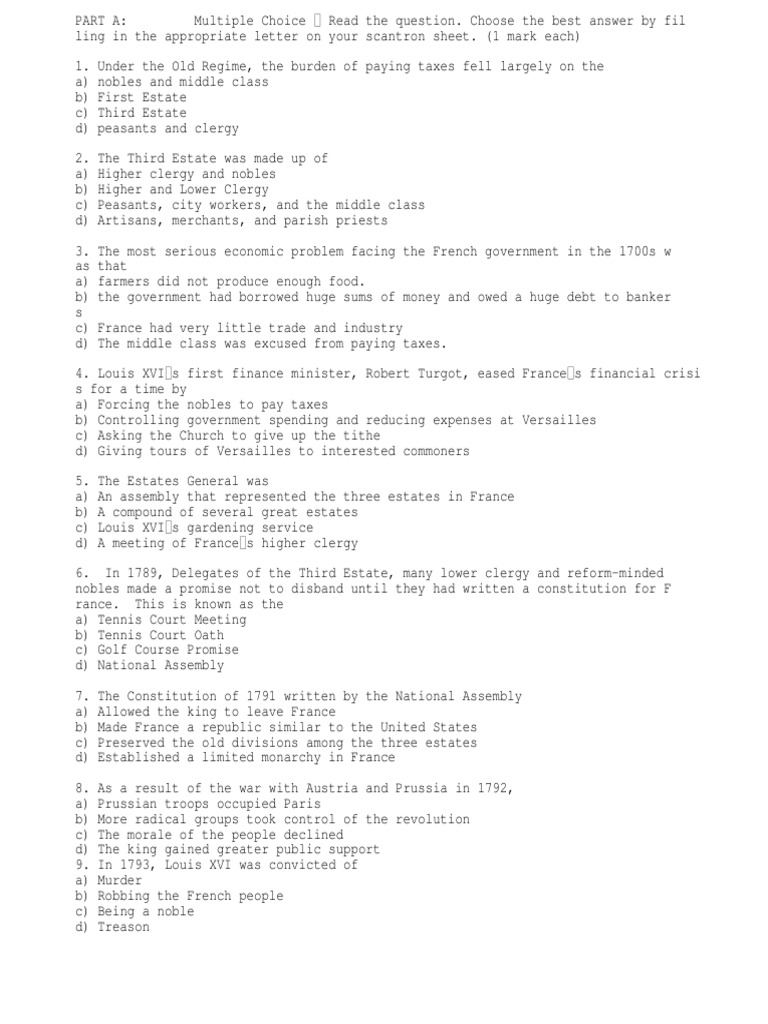 Miss Murphy's Socials 9 French Revolution Chapter 2 Test: Understanding ...