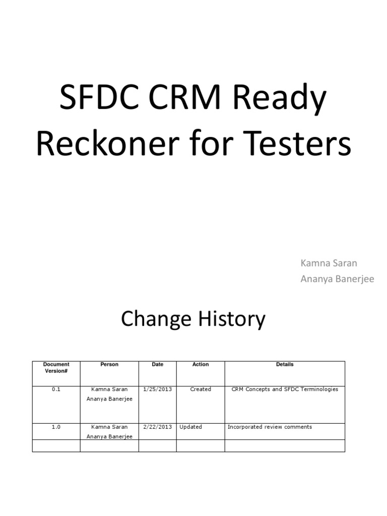 SFDC CRM Ready Reckoner | PDF | Salesforce.Com | Customer Relationship Management