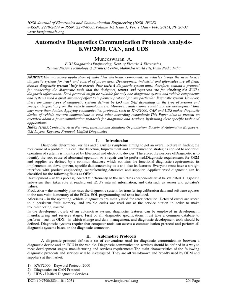 Automotive Diagnostics Communication Protocols AnalysisKWP2000, CAN ...
