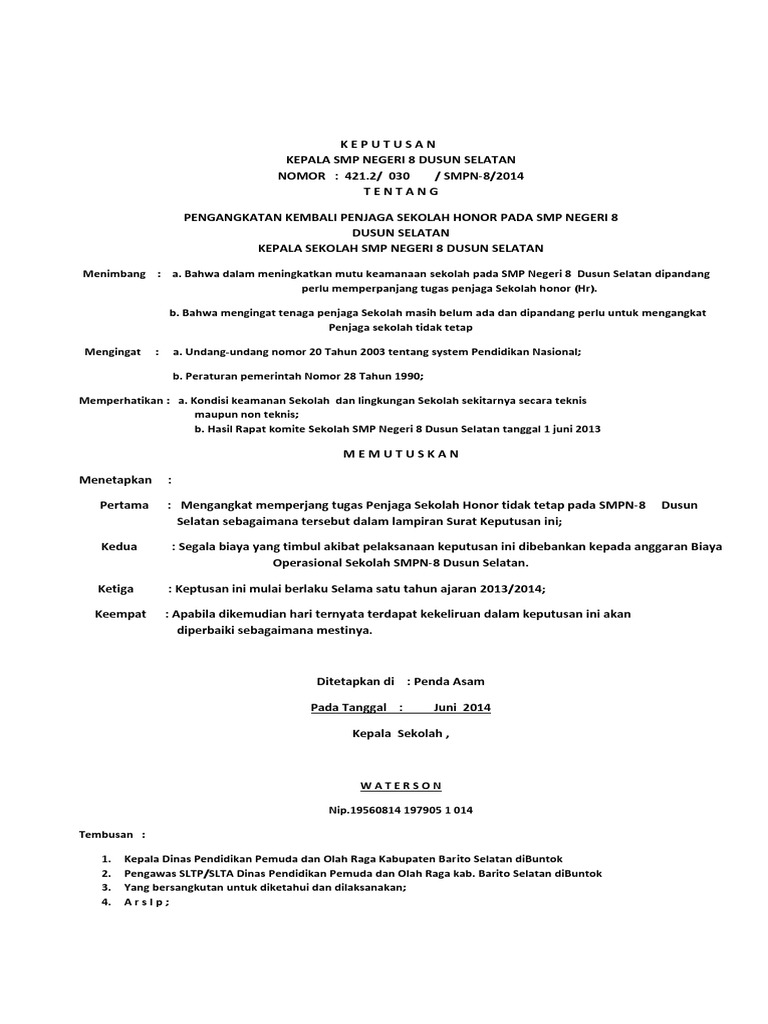 Contoh Sk Tenaga Kebersihan Sekolah - Easy Study