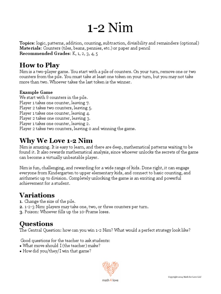 Nim Game Rules | PDF | Teaching Mathematics | Cognition