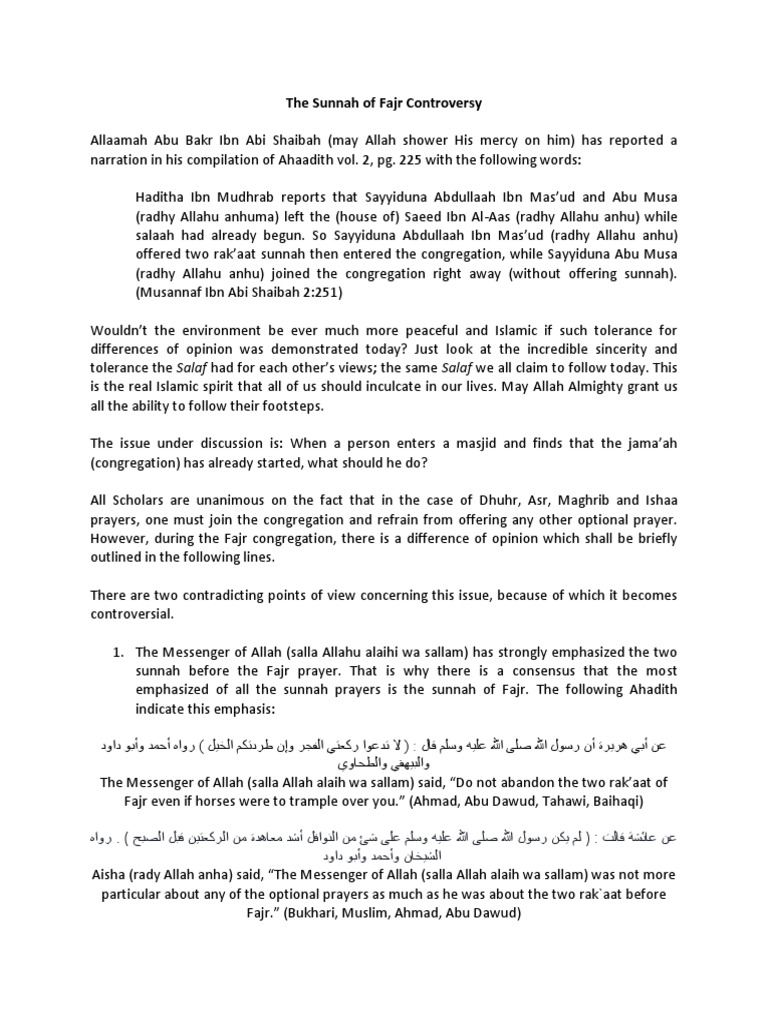 The Sunnah of Fajr Controversy | PDF | Hadith | Islamic Theology