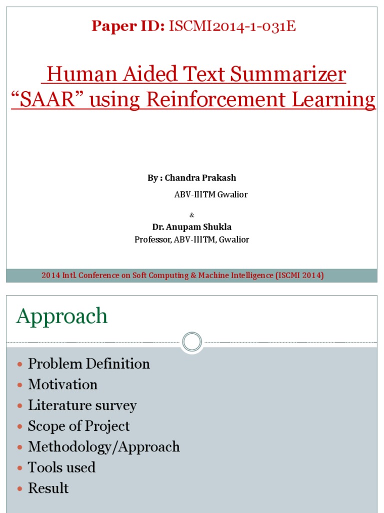 Human Aided Text Summarizer "SAAR" Using Reinforcement Learning | PDF | Artificial Intelligence ...