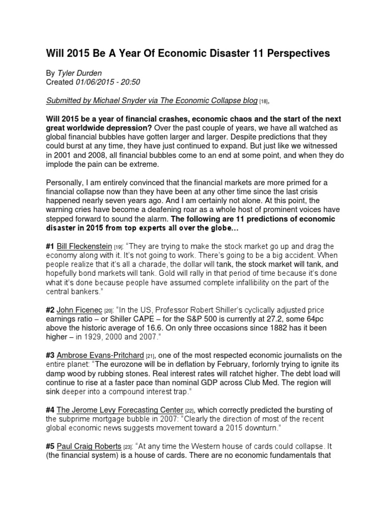 2015 Economic Disaster Predictions | PDF | High Yield Debt | Recession