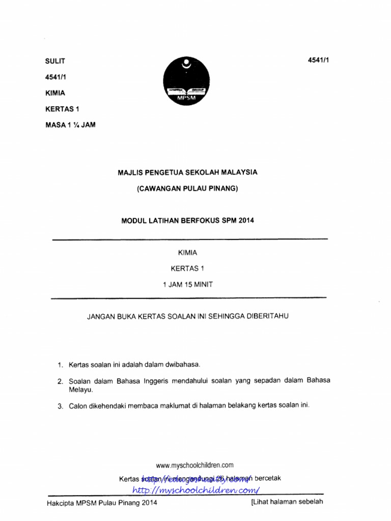 SPM Chemistry Practice Paper 2014 | PDF