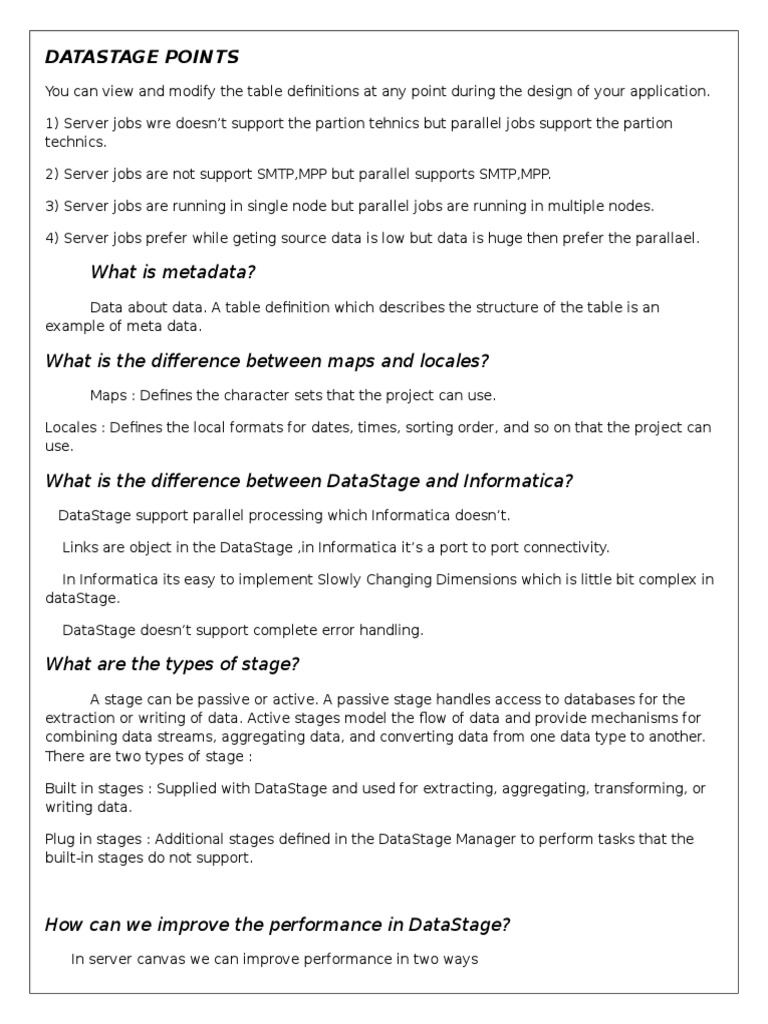 Datastage Points Pdf Parameter Computer Programming Databases