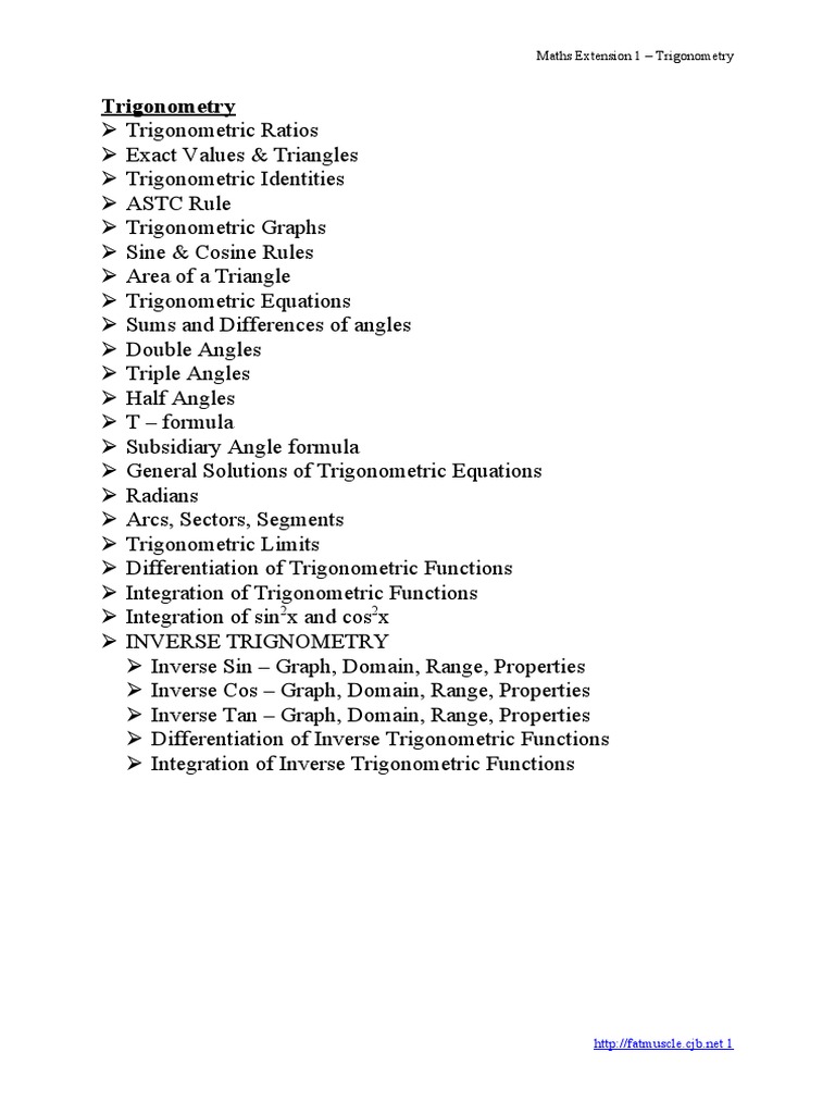 Maths Extension 1 Trigonometry | PDF | Trigonometric Functions ...