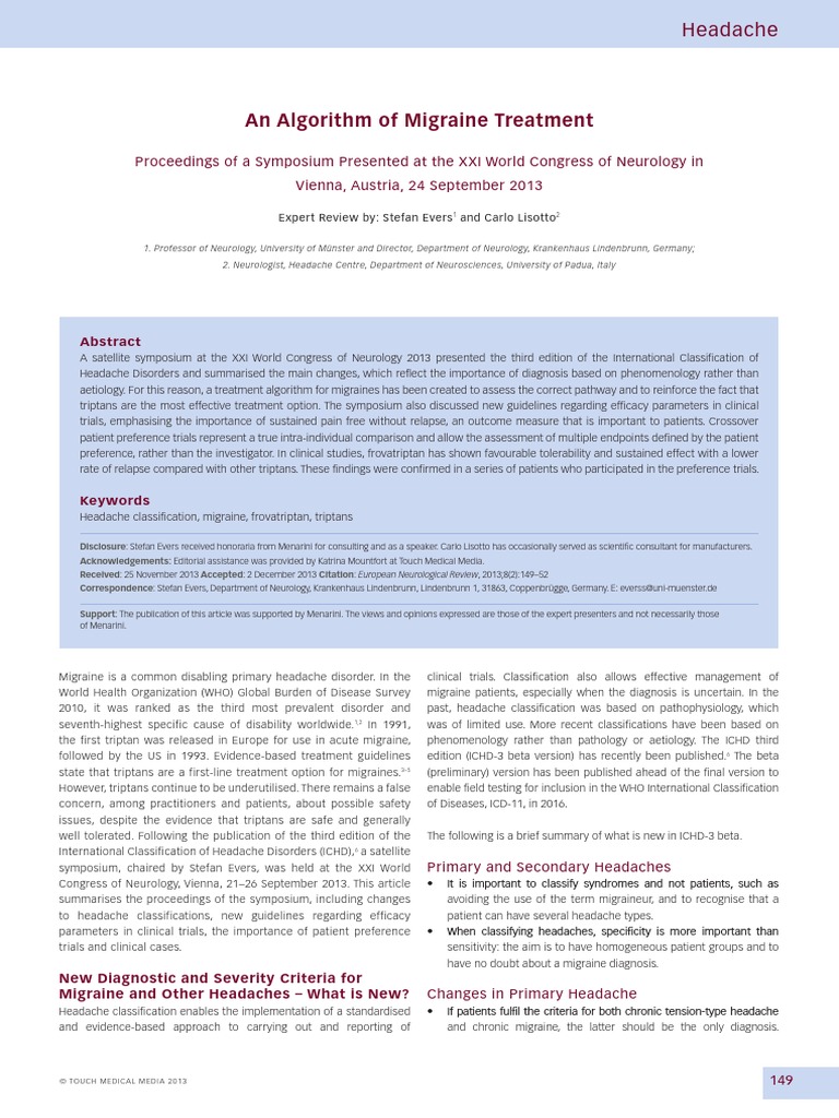 An Algorithm of Migraine Treatment | Migraine | Headache