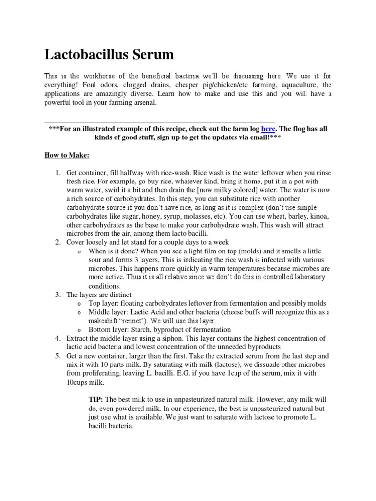 Farming with Lactobacillus Serum | PDF | Milk | Nutrients