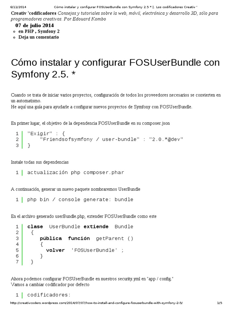 Cómo Instalar y Configurar FOSUserBundle Con Symfony 2.5 | PDF | Software | Informática