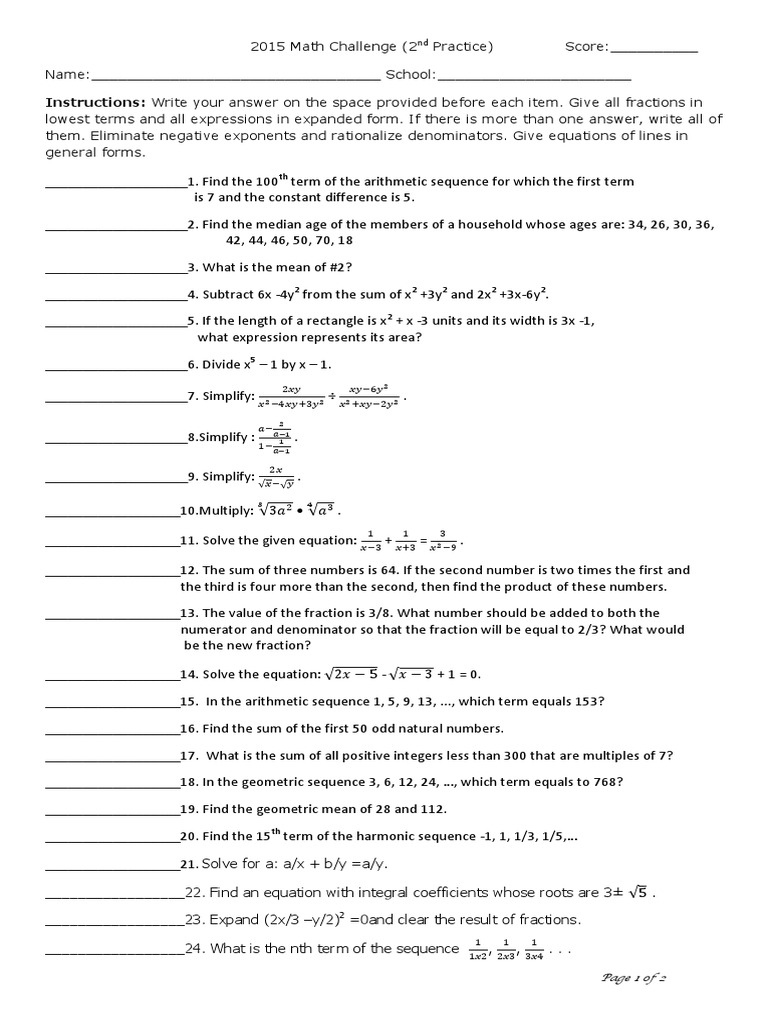 Math Challenge Grade 08 2015 Reviewer | PDF | Fraction (Mathematics ...