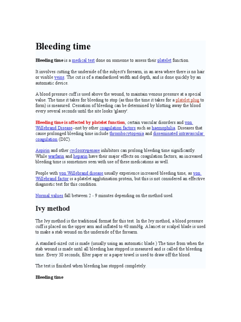 Bleeding Time | PDF | Bleeding | Hematology