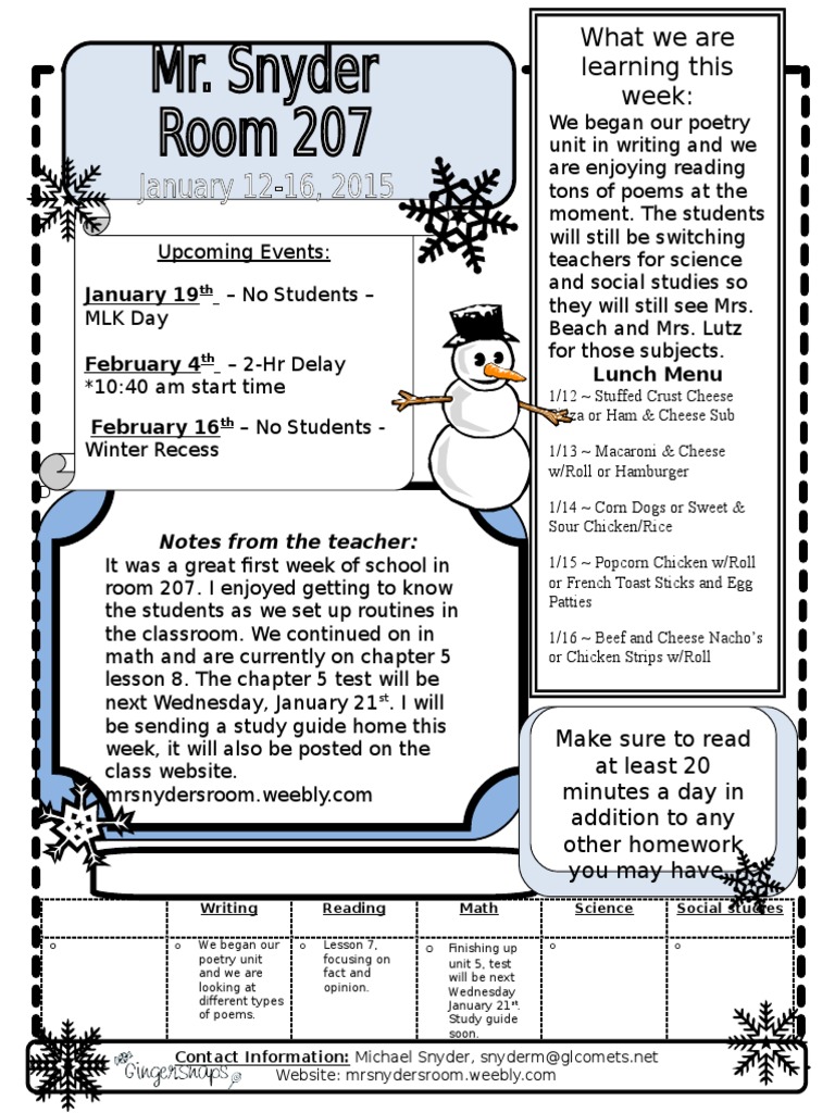 Weekly Classroom Update and Events | PDF