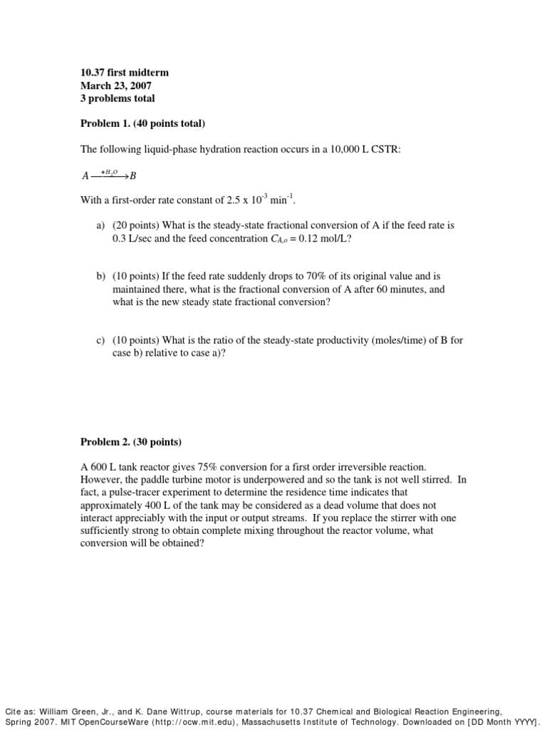 Steady-State Reactor Conversions and Kinetics: Solving for Fractional ...