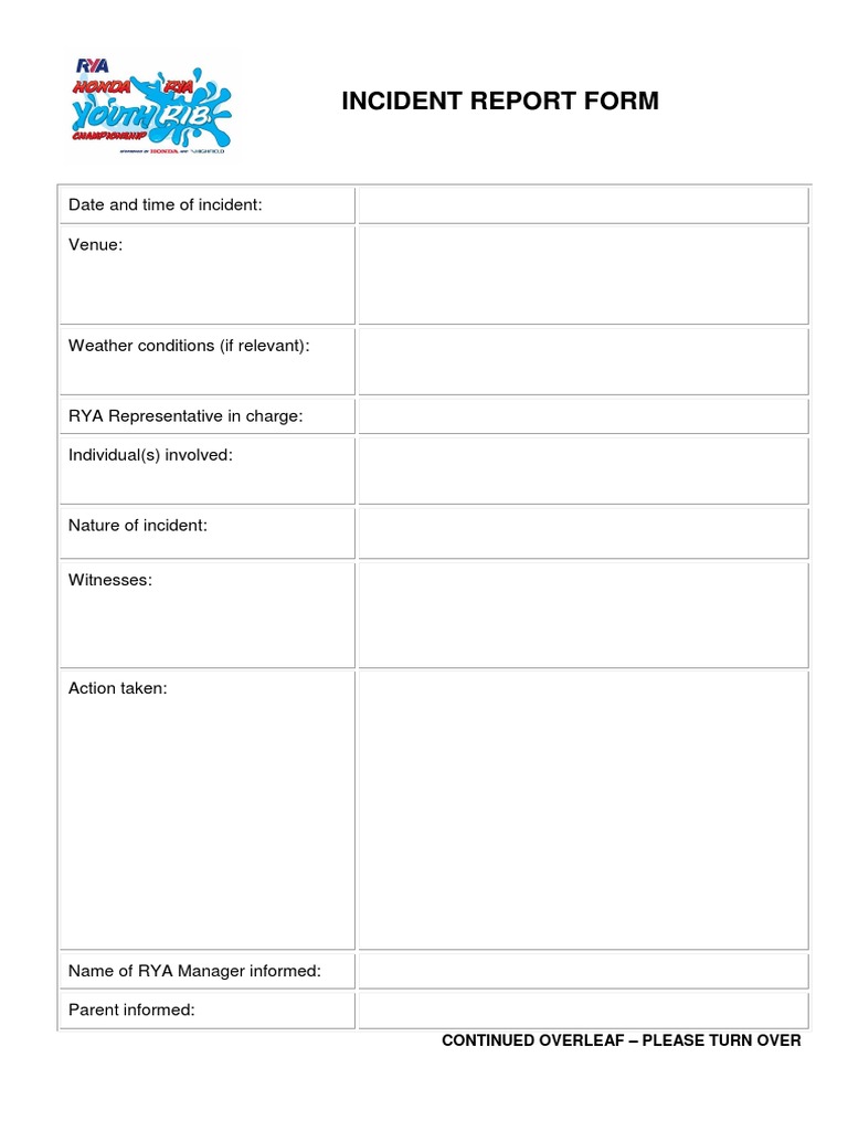 RYA Incident Report Form Template | PDF