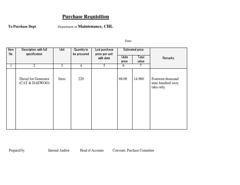 Diesel Purchase Requisition Form | PDF