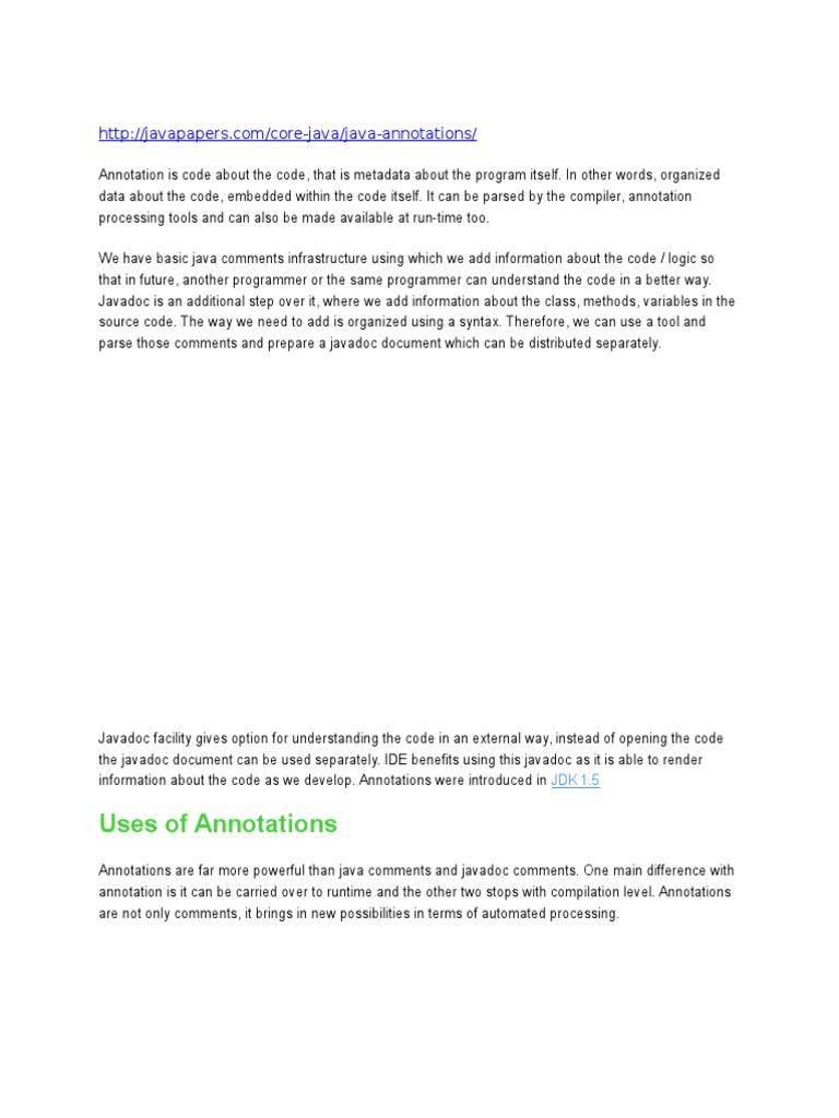 Uses of Annotations | PDF | Java (Programming Language) | Computing ... Uses of Annotations | PDF | Java (Programming Language) | Computing ...