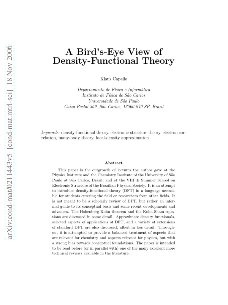 A Birds-Eye View of Density Functional Theory - Klaus Capelle | PDF