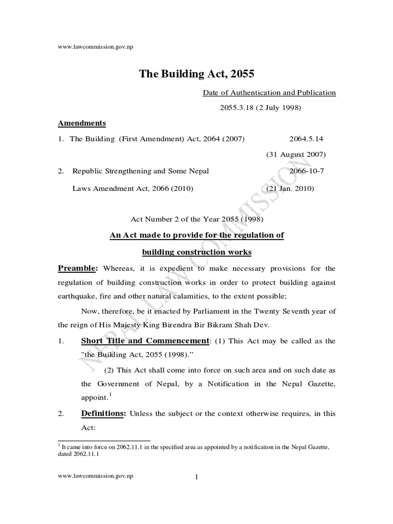 Building Act 2055: Construction Regulations | PDF | First Amendment To ...