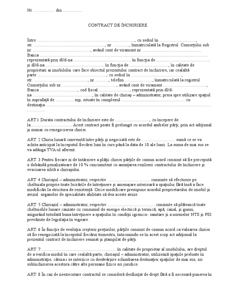 Model Contract de Inchiriere | PDF