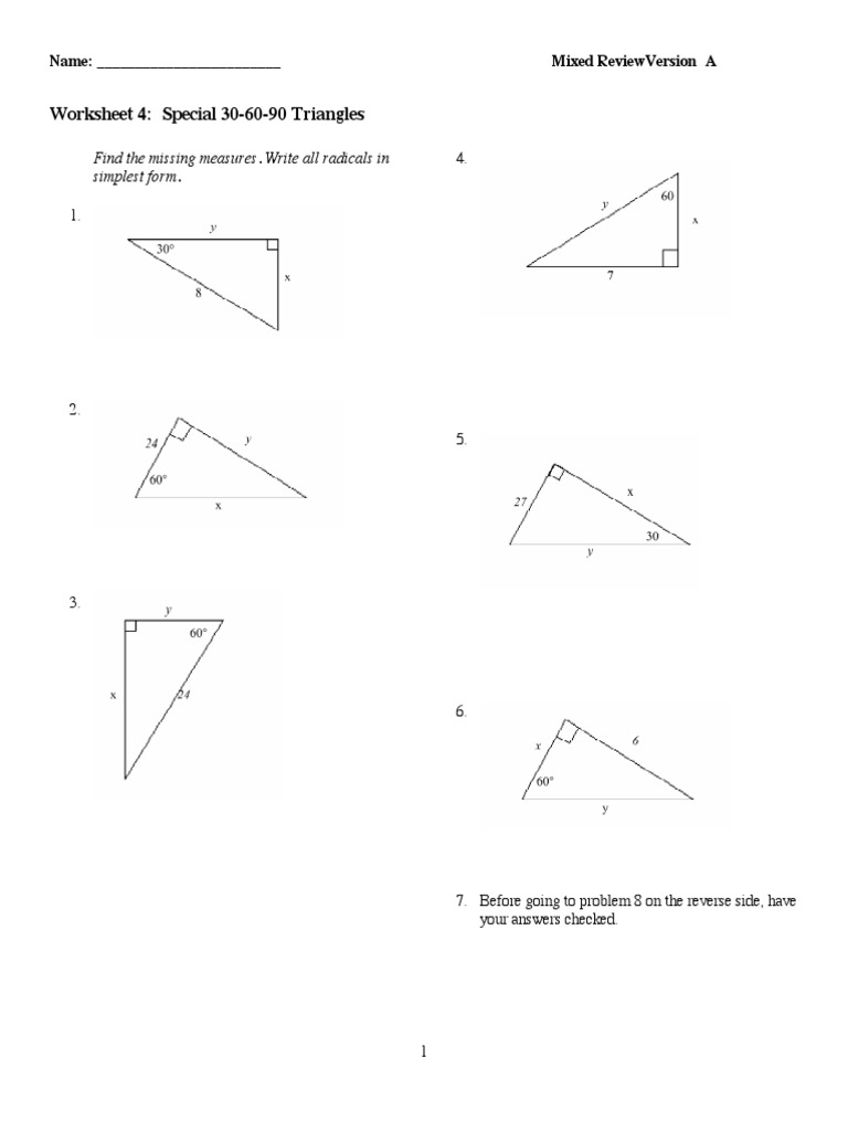30-60-90 Triangle Practice Worksheet | PDF
