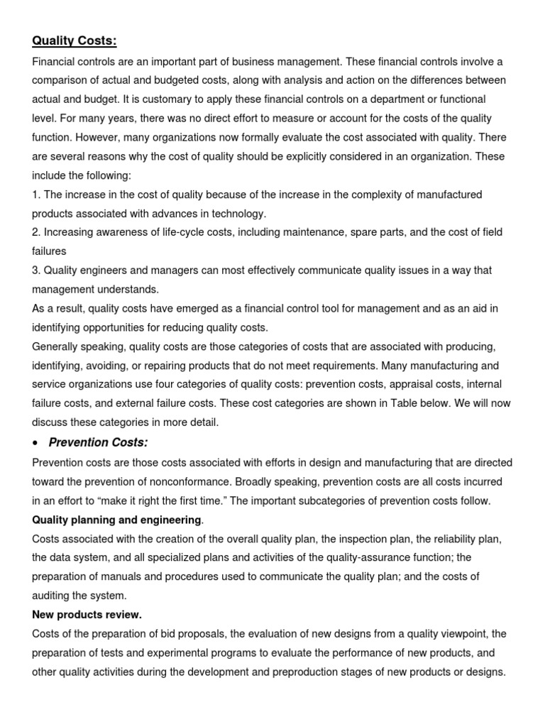 Quality Costs PDF | PDF | Reliability Engineering | Cost