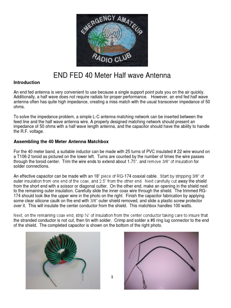 End Fed 40meter Half Wave Antenna | PDF | Coaxial Cable | Electrical ...