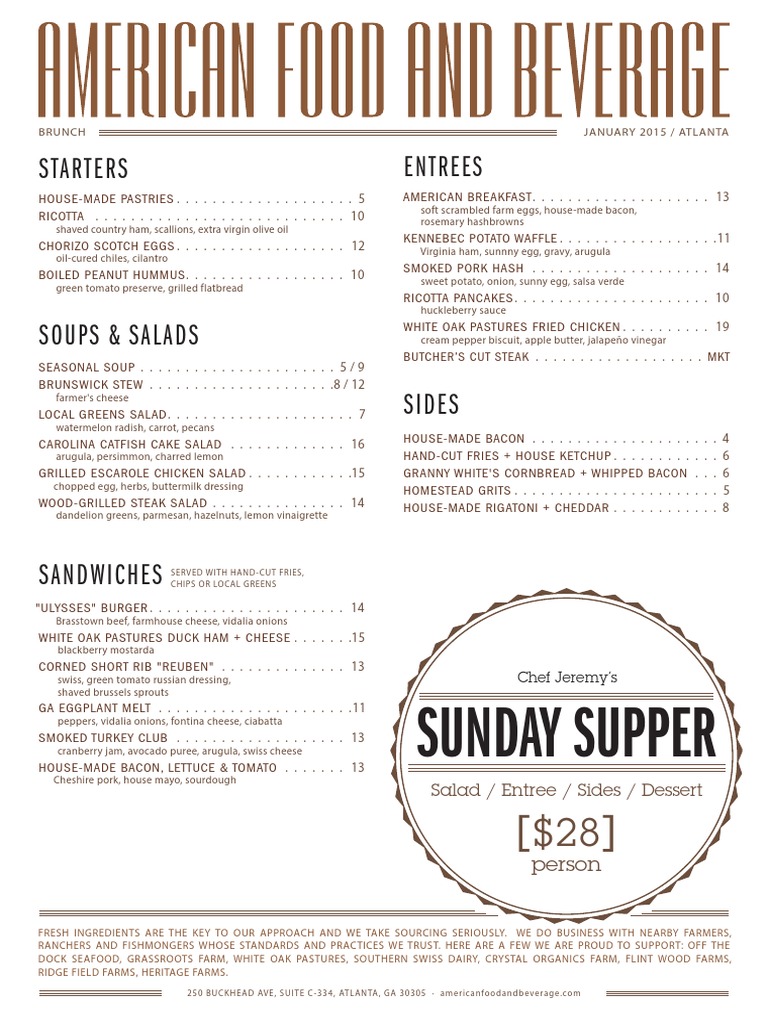 American Food and Beverage Menu | PDF | Foods