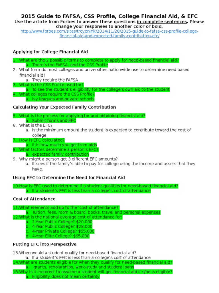 Guide To Fafsa Questions | PDF | Student Financial Aid In The United ...