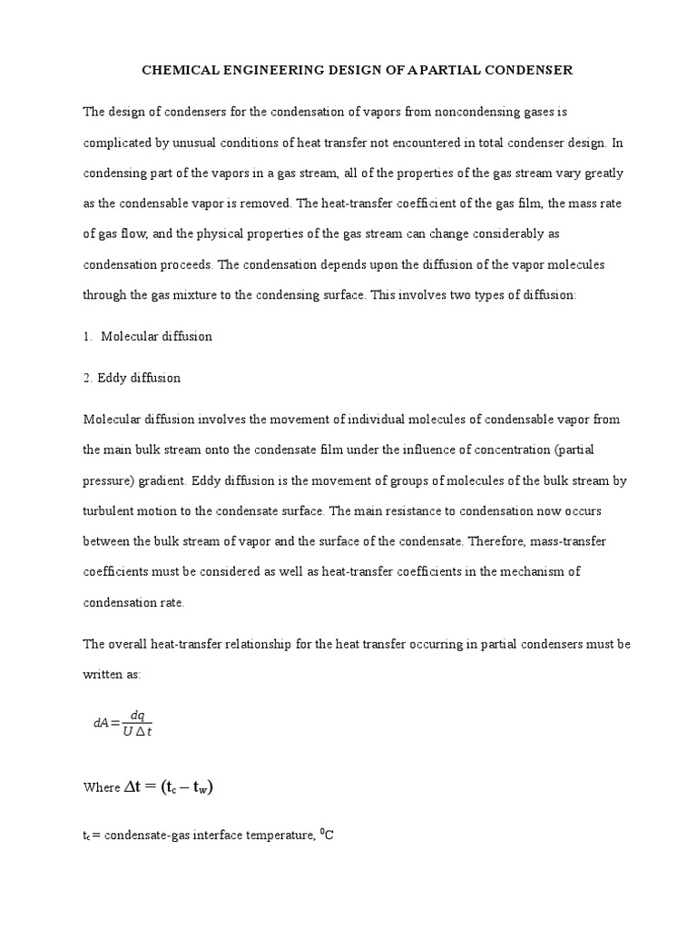 Chemical Engineering Design of A Partial Condenser | PDF | Diffusion ...