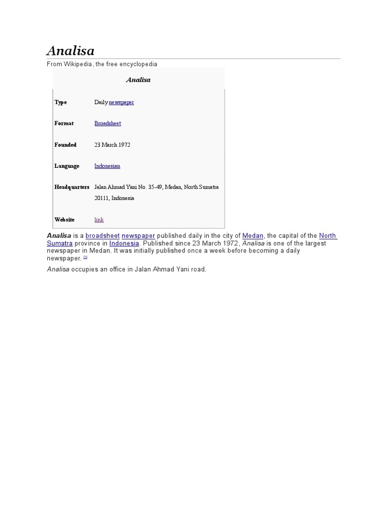 Analisa: Daily Newspaper in Medan | PDF