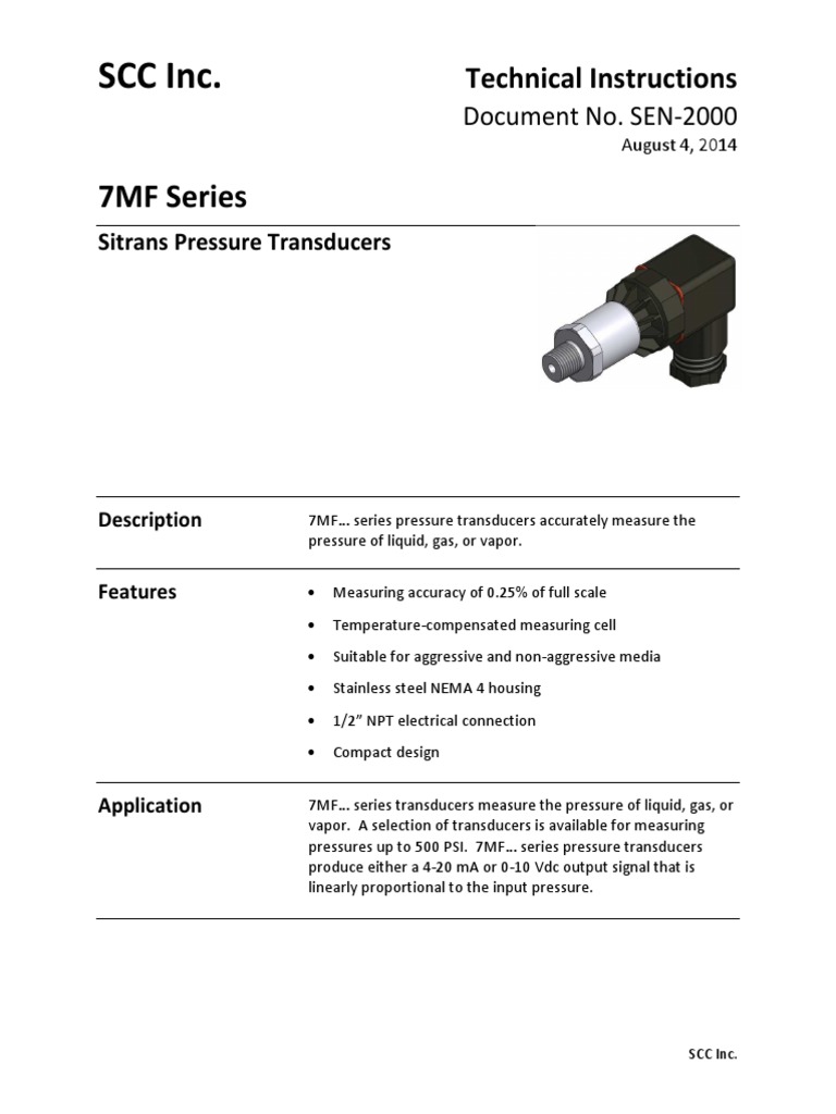 7MF Pressure Sensor Technical Instructions SEN-2000 | PDF | Sensor ...