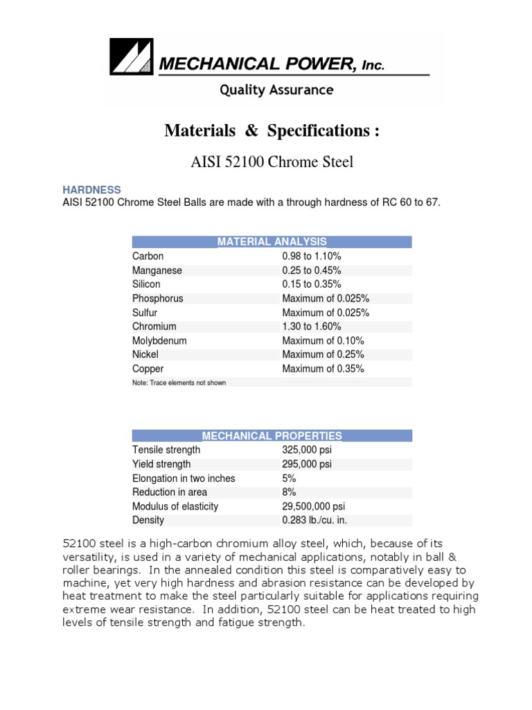 ASTM 52100 Material Del Tornillo de Potencia | PDF | Steel | Strength ...